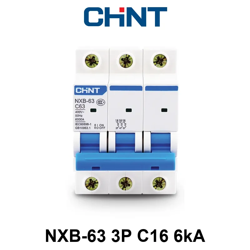 Int. Termomagnético CHINT NXB-63, In:16A, Icn:6kA, Curva C, 3-polos – Electricidad del Sur